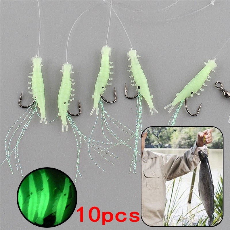 10pcs/2packs Sabiki Soft Rigs Fishing Lure Glow In The Dark Luminous Shrimp Bait False Lure Soft ...