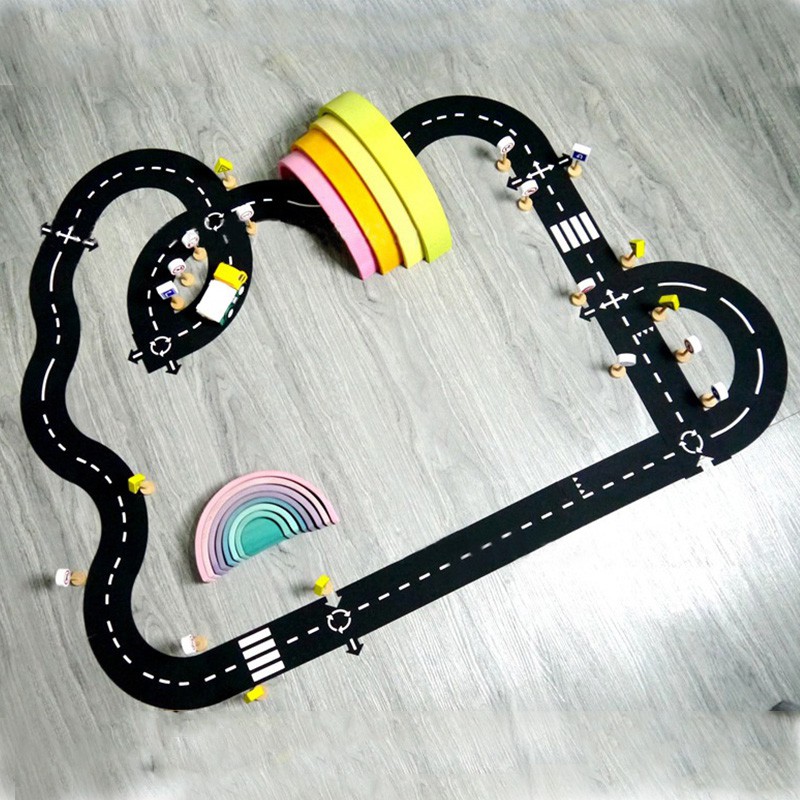 Play Road Puzzle Mats Floor Flexible Car Track Carpet DIY Kids Game ...