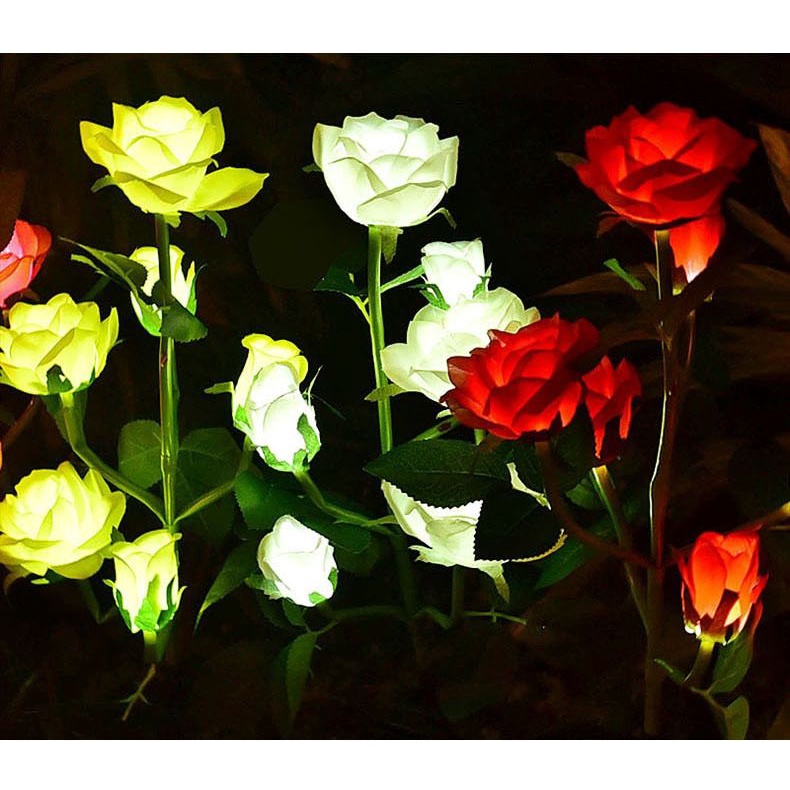 Waterproof Solar Outdoor Garden Lights with 3 Bigger Rose Flowers ...