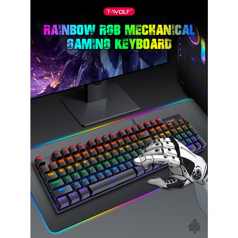 87 key mechanical wired running RGB RAINBOW backlight keyboard with ...
