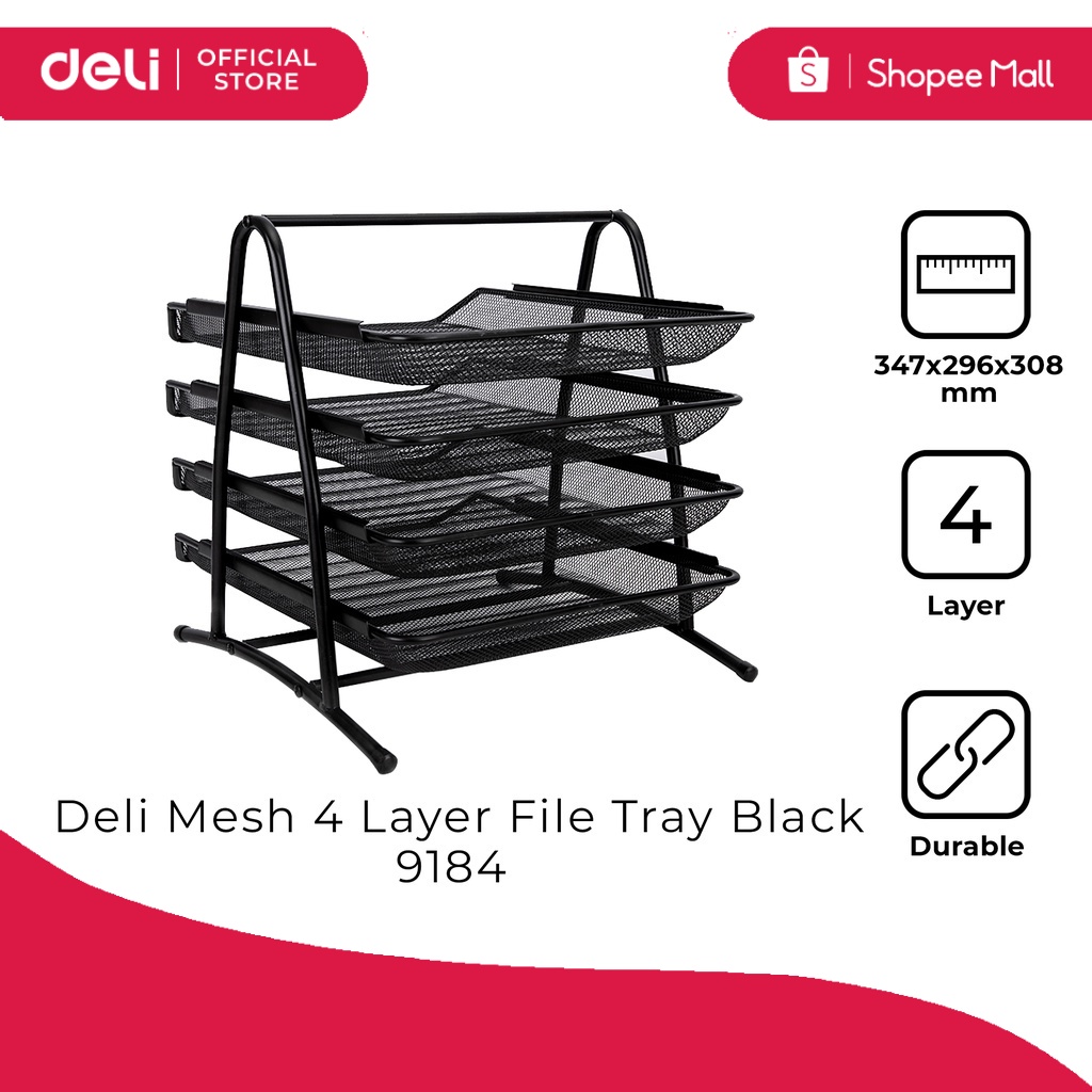 Deli 9184 Mesh 4 Layer File Tray Black 1PC [799184] | Shopee Philippines