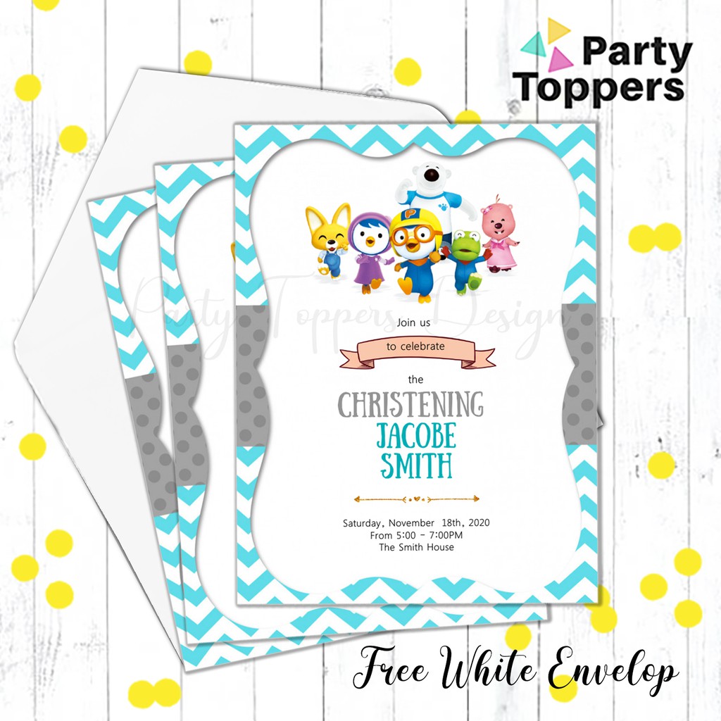 Pororo Invitation Card for Christening and Birthday | Shopee Philippines