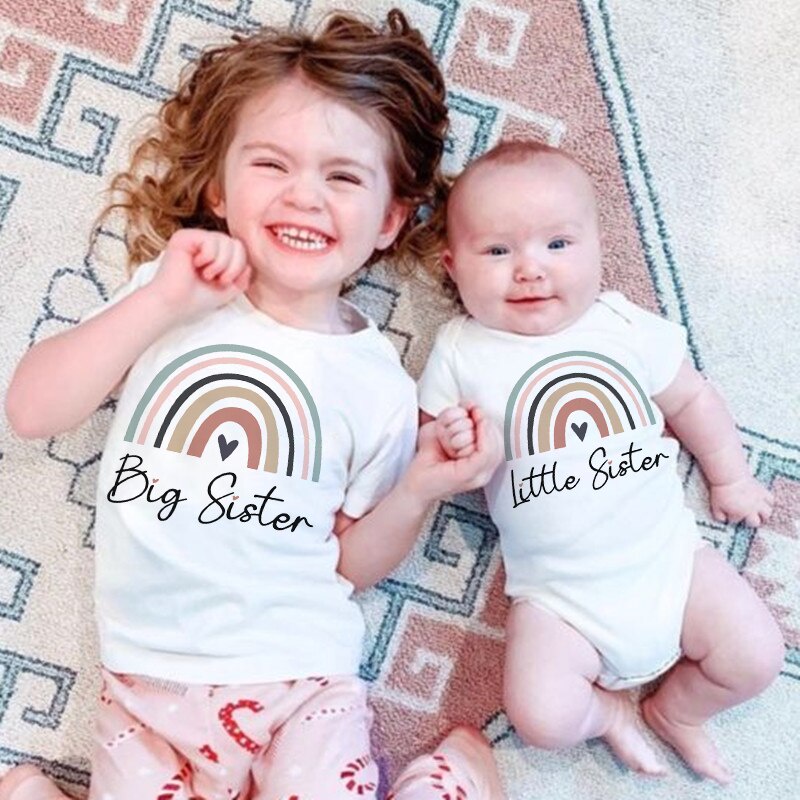 1pc Big Sister Little Sister Kids Tshirt Girls Sibling T-Shirt Baby ...
