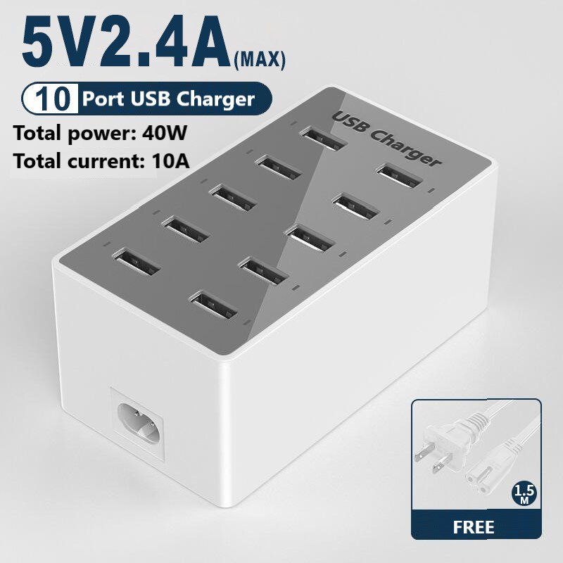40w Smart Charging Socket 10-Port Usb Travel Charger For Huawei Xiaomi ...
