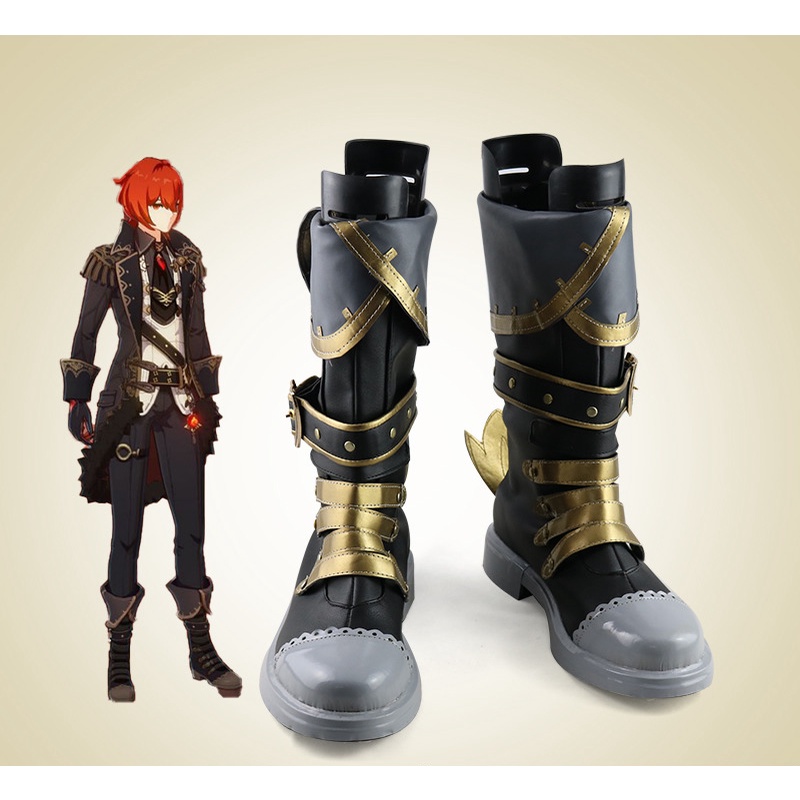 Genshin Impact Diluc Ragnvindr Games Cosplay Low Heel Shoes Boots for ...