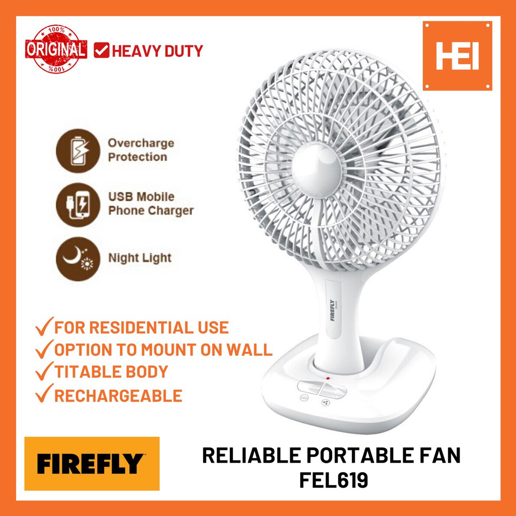 FIREFLY Rechargeable Portable Fan FEL619 with LED Night Light HD ...