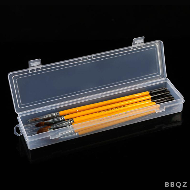 Clear Rectangle Storage Box with Hinged Lid Paint Brush Container Case ...