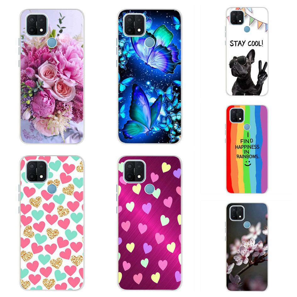 OPPO A15 A15s 2021 Soft Case Fashion Love Heart Flower Butterfly ...