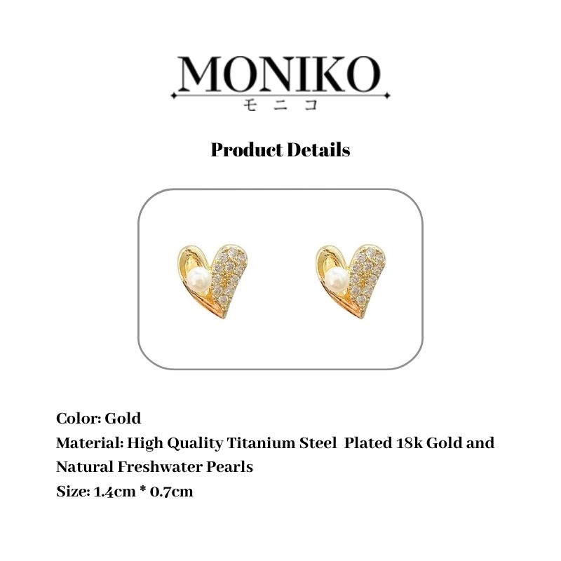 MONIKO Original Design 18k Gold Plated Heart Pearls Stud Earrings Impact Inspired Earrings ...