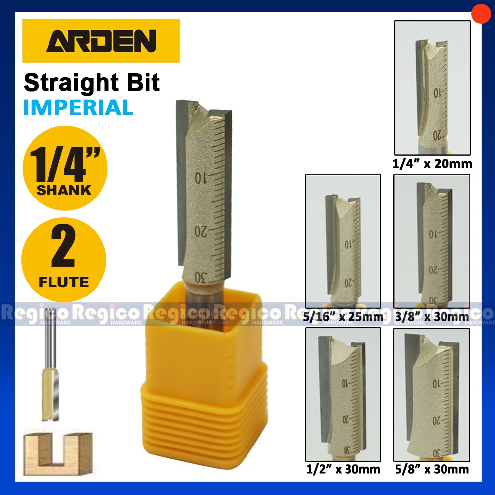ARDEN 2 Flute Imperial 1/4 Shank Straight Router Bit Regico Hardware ...