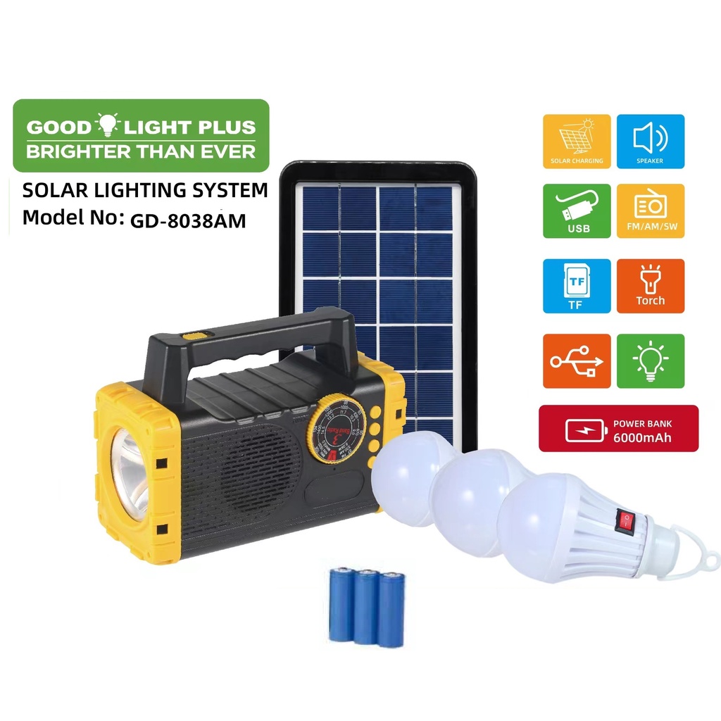 LMJ GOODLIGHT Plus GD-8038AM Solar Lighting Rechargeable Solar AM/FM ...