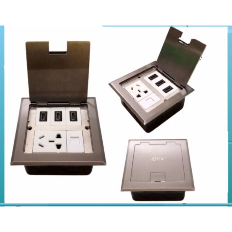 Floor SOCKET BOX FLOOR/DESK 3 PORT HDMI+RJ 45 LAN+UNIL ELECTRICAL PLUG ...