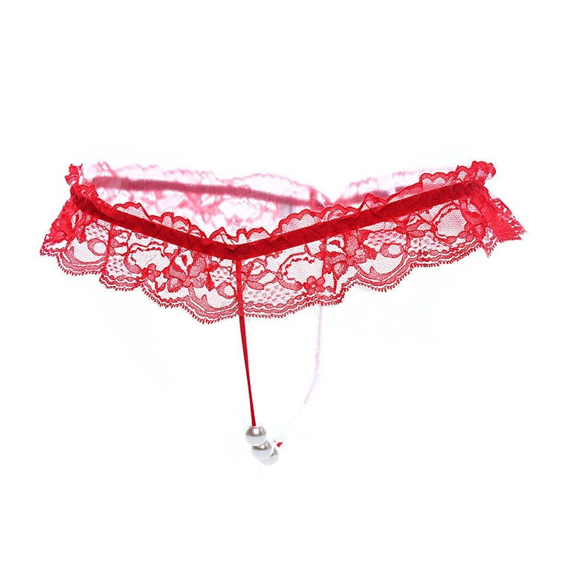 Women Sexy Lace Panties Open Crotch Thong G Strings With Pearls