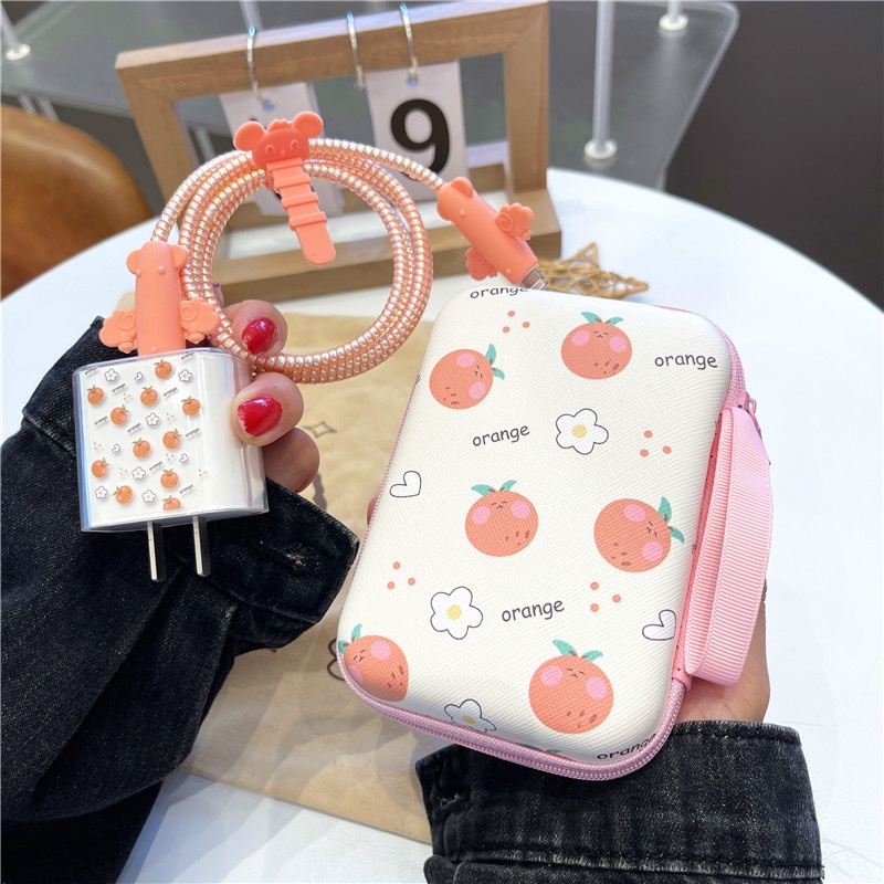 Power Bank Storage Bag Cute Cartoon Orange SpongeBob USB Cables ...