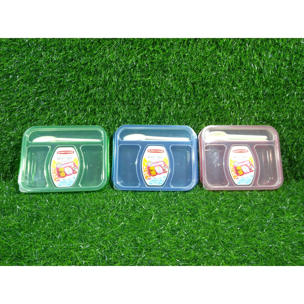 Sunnyware 508 Bento Box 3 Divisions Lunch Box w/ Spoon Fork (3 colors ...