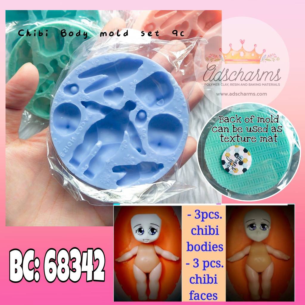 ASM Chibi body mold set 9c M209 | Face mold | Chibi baby silicone mold ...