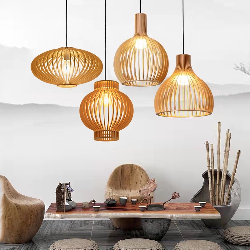 Bamboo Ceiling Lamp Wooden Lampshade Pendant Light Japanese Lantern ...