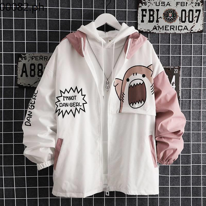 Blue White Color Matching Shark Monster Jacket Men's Spring Autumn ...