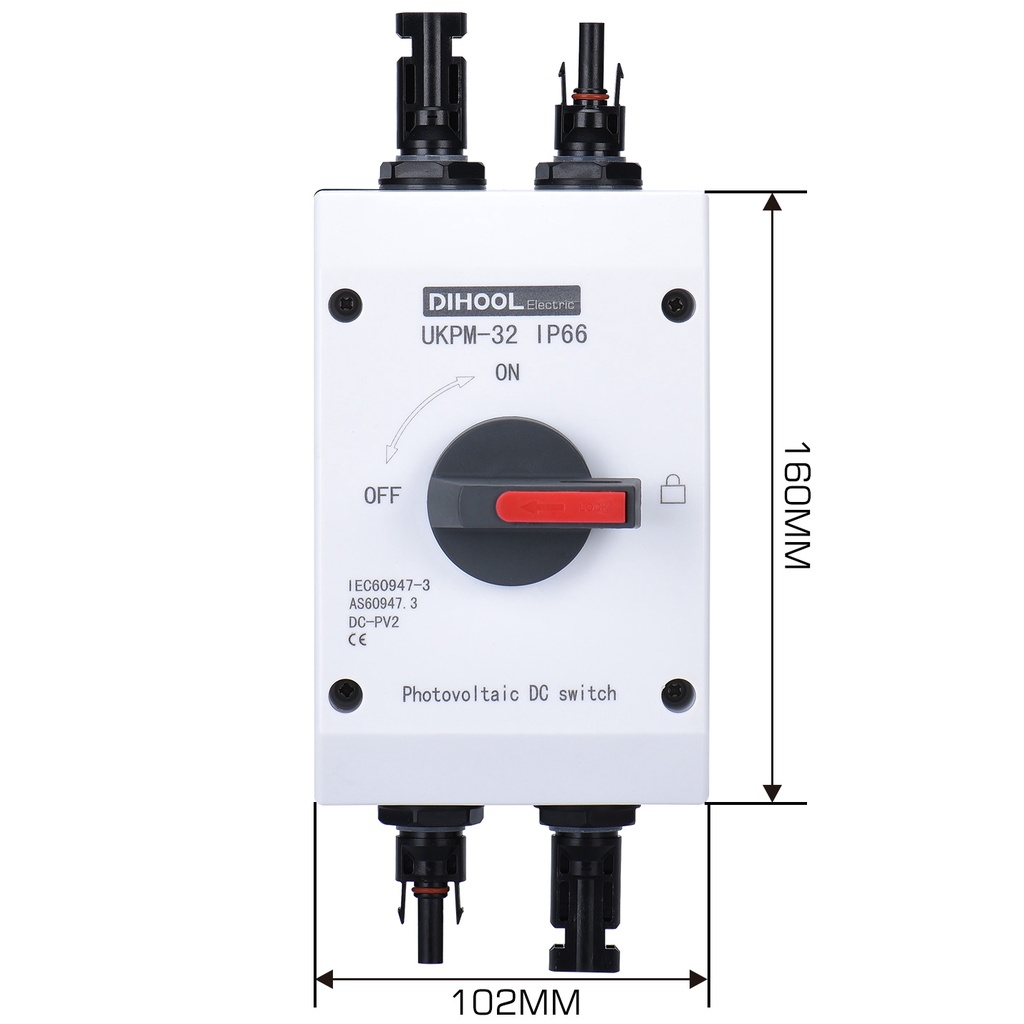 Solar PV DC Switch Isolator 1000V 1200V 32A Photovoltaic Interruptor Disconnect Outdoor IP66 ...