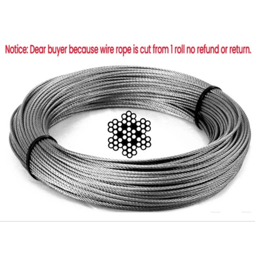5m 10m Dia 12mm 304 Stainless Steel Wire Rope Cable Clip Silver Marine Cable Wire Rope | Shopee ...