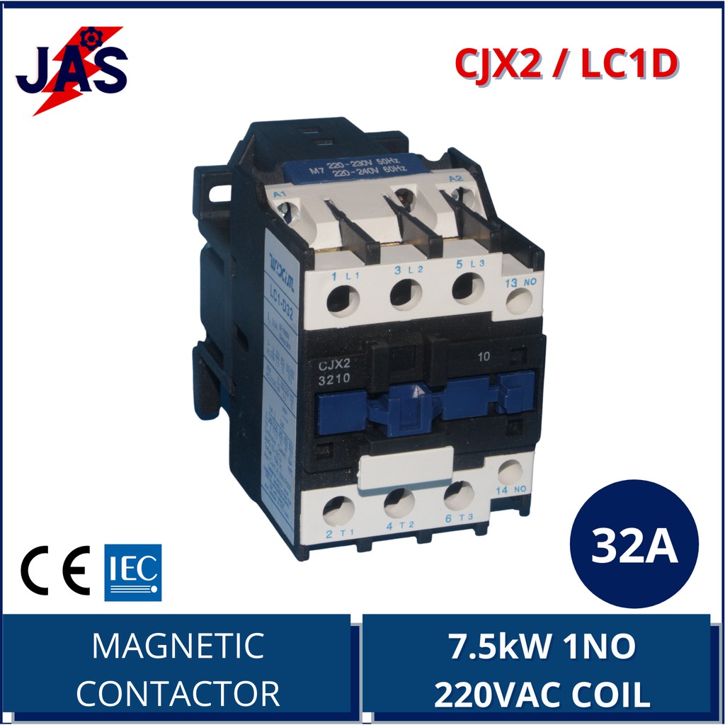 Magnetic Contactor CJX2-D3210, 32A, 3-phase Motor 7.5kW/220V, 15kW/440V, LC1D Series | Shopee ...