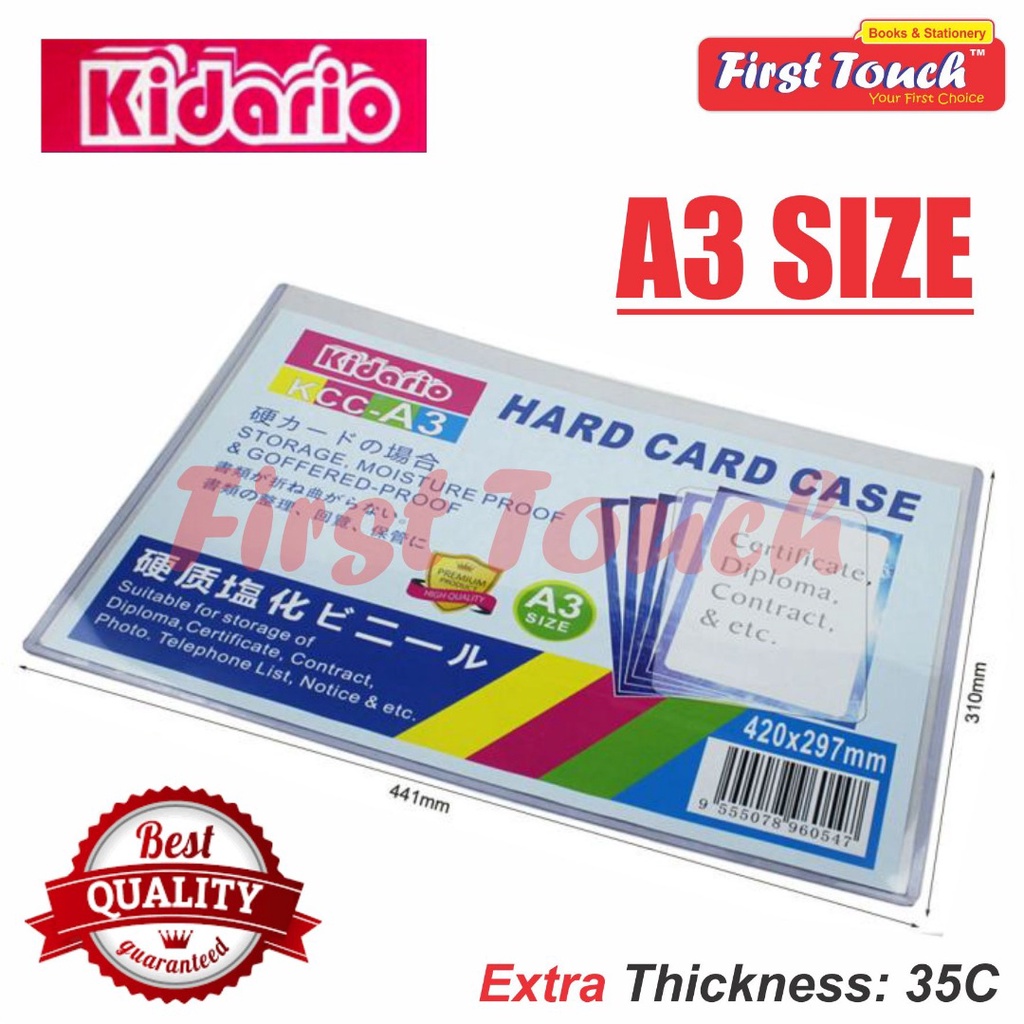 Kidario Hard Card Case A5 / A4 / A3 Super Clear PVC Hard Card Case for Name Card Certificate ...