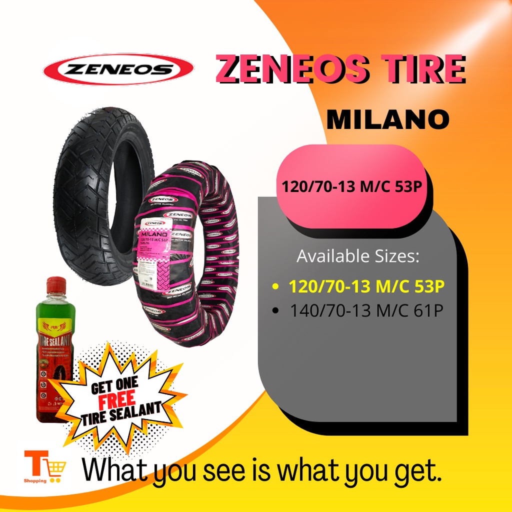 ZENEOS MILANO ZN87 MOTORCYCLE TUBELESS TIRE 120/70-13, 140/70-13 (9414 ...