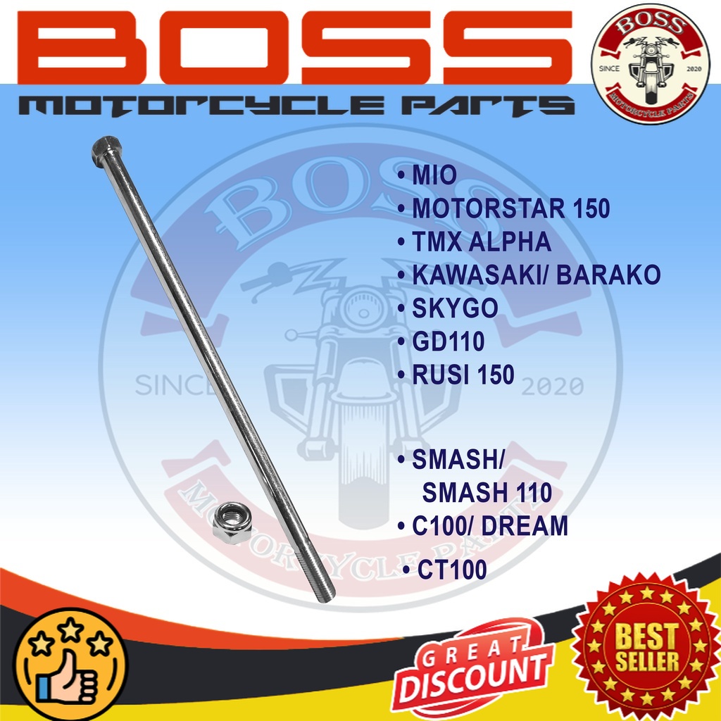 Motorcycle PIVOT AXLE WITH NUT (PVX) BARAKO/MIO/GD110/RUSI/MOTORSTAR ...