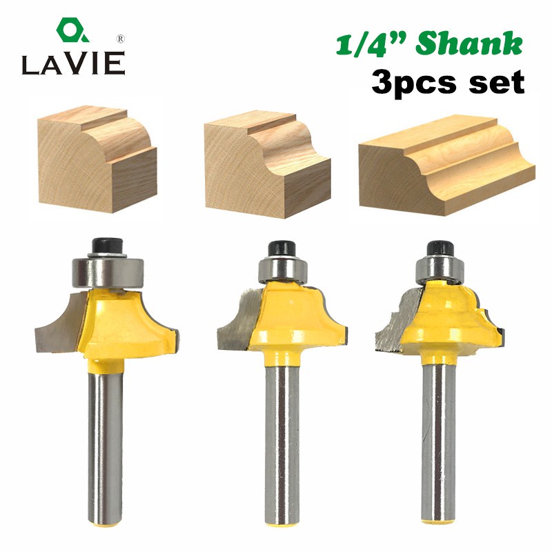 LAVIE 3 Piece 1/4" Shank Wood Router Bit Set Roman Ogee Bit Dual Slot ...