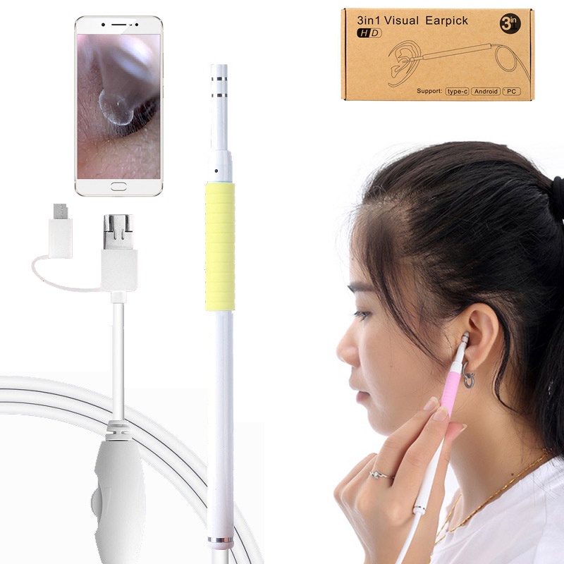 3 In 1 Visual Ear Spoon Ear Canal Endoscope Ear Digging Earpick Mini ...