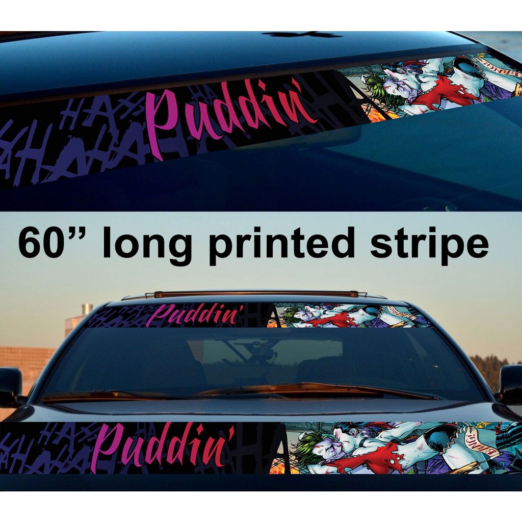 60" Harley Quinn Joker Puddin' Sun Strip Printed Windshield Vinyl ...