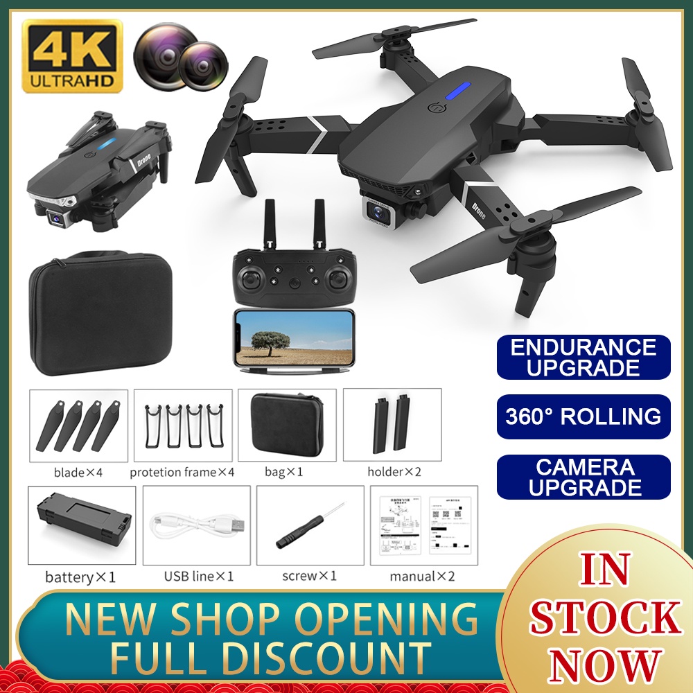 【New】E88 Pro Drone 4K HD dual camera remote control WiFi Obstacle Mini ...