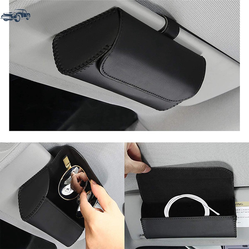 Car Visor Glasses Sunglasses Holder Universal Leather Eyeglasses ...