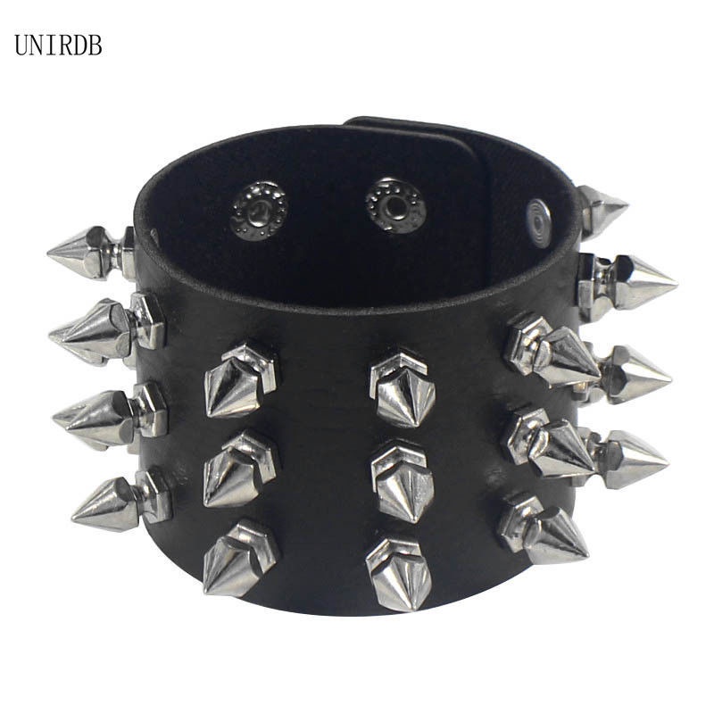 Black Leather Wristband Bracelet Cuff goth gothic punk bracelets women ...