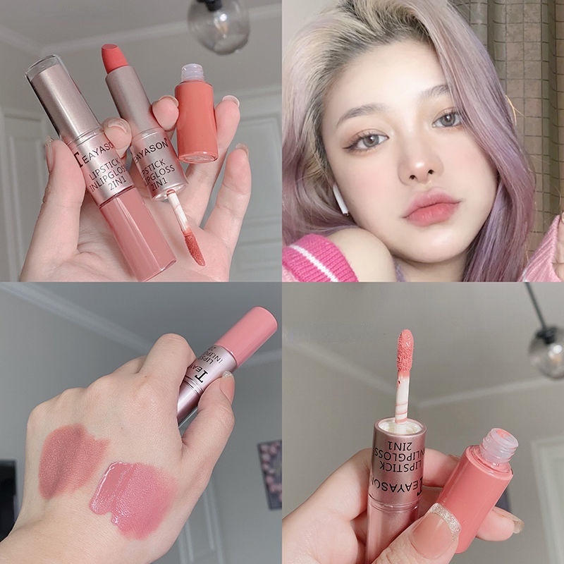 TEAYASON 2 in 1 Dual-head Velvet Matte Lipstick Lipgloss High Pigment ...