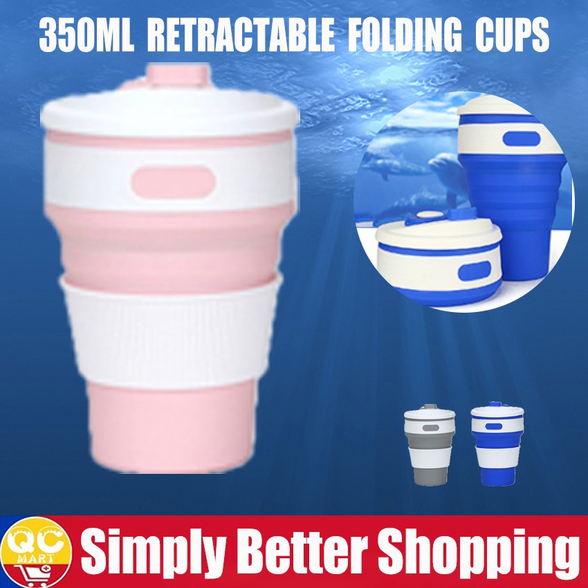 Portable Silicone Retractable Folding Cup with Lid Outdoor Telescopic ...