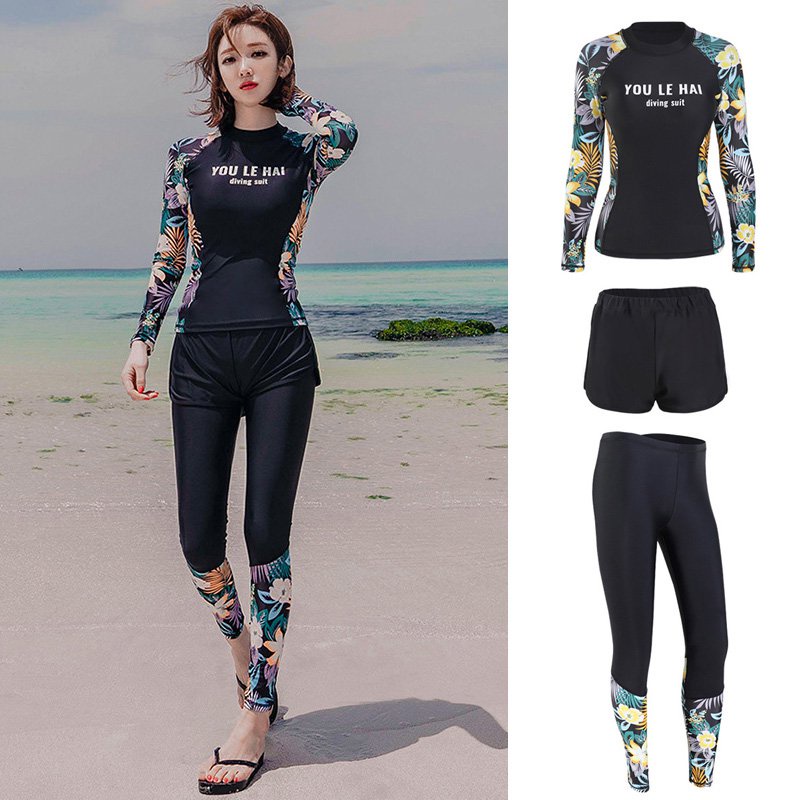 Women's 3pcs set Rash Guard Long Sleeve Swim Shirts and Leggings, UV ...