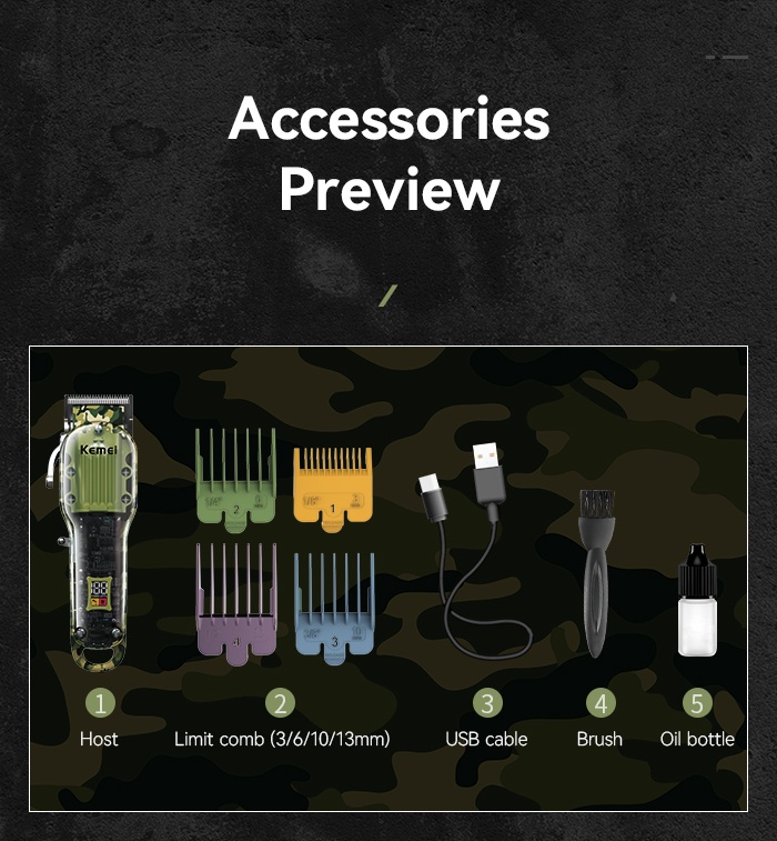 Kemei KM-1926 USB Charging Professional Electric Trimmer LCD Display Rechargeable Hair Clipper ...