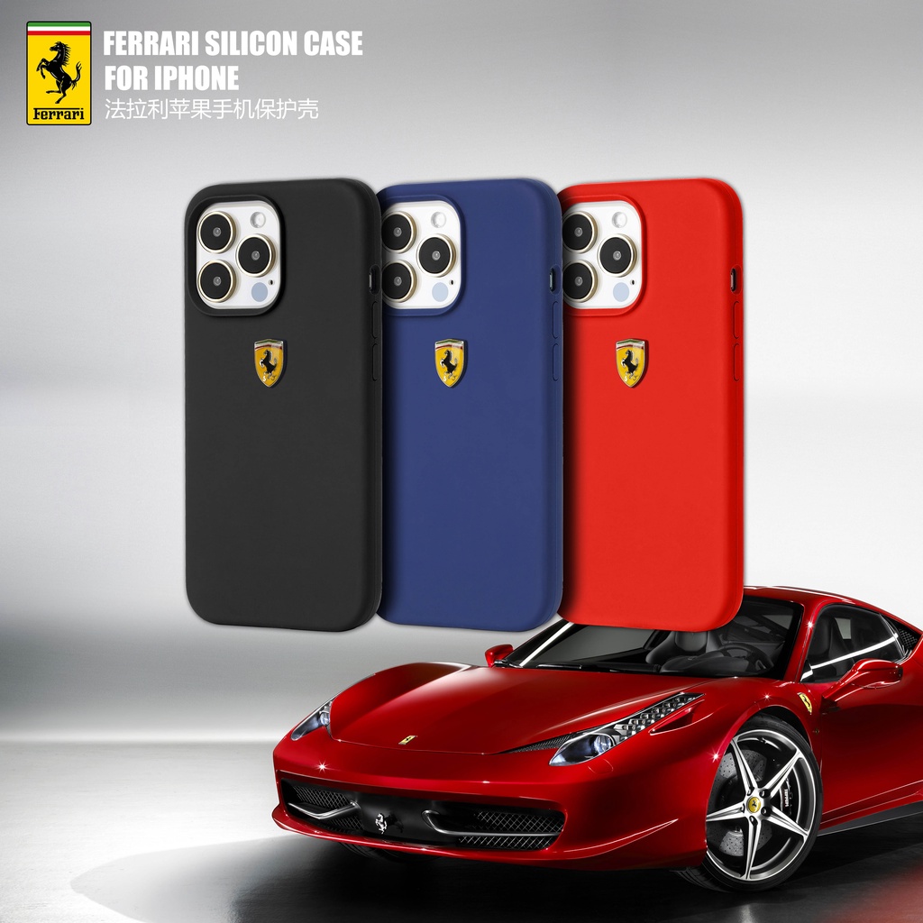 Ferrari Logo Pattern Liquid Silicone Phone Case for iPhone 14 Plus 13 ...