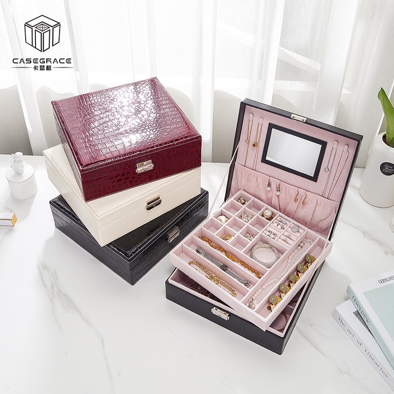 Casegrace Luxury Large Square Jewelry Box Organizer With Lock Velvet ...