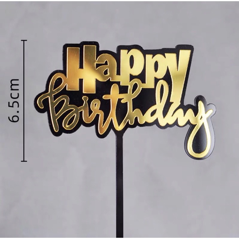 Gold black 2 font acrylic Happy birthday cake topper | Shopee Philippines