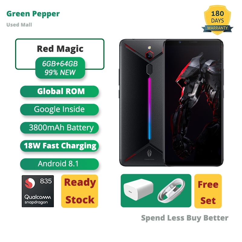 Global ROM Nubia Red Magic (95% New) 1 2 3 8GB+128GB Snapdragon 835 Gaming Smart Mobile Phone ...