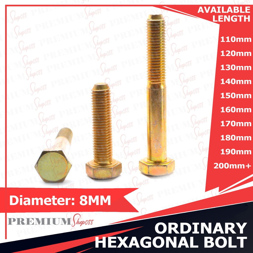 1pc M8 8MM [100mm above] Ordinary Hexagonal Bolt Cap Screw Nut Hex ...