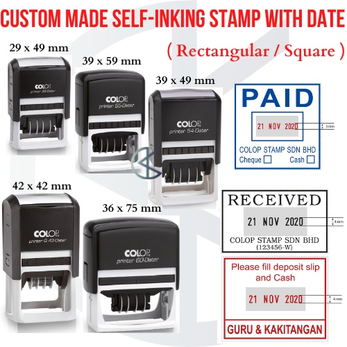 Custom Made COLOP Printer Line Self-Inking Rectangular Square Stamp With Date / Rubber Stamp ...