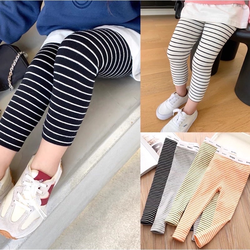 Soft Cotton Spandex Stripe Leggings For Girls Kids 1-12yrs | Shopee ...