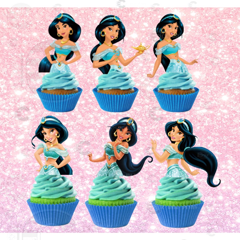 12pcs Princess Jasmine Alladin Cupcake Toppers for party decorations ...