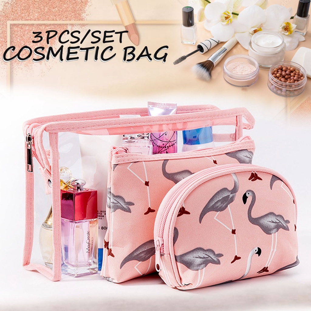 3PCS/SET Flamingo Cosmetic Bag Women PVC Large Capacity Waterproof ...