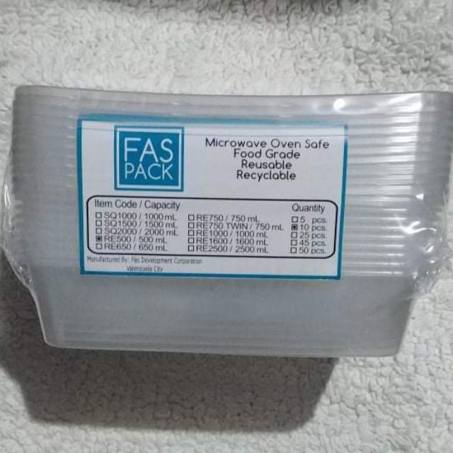 FAS PACK RE 500 Rectangular Microwaveable Container Plastic Food Grade ...