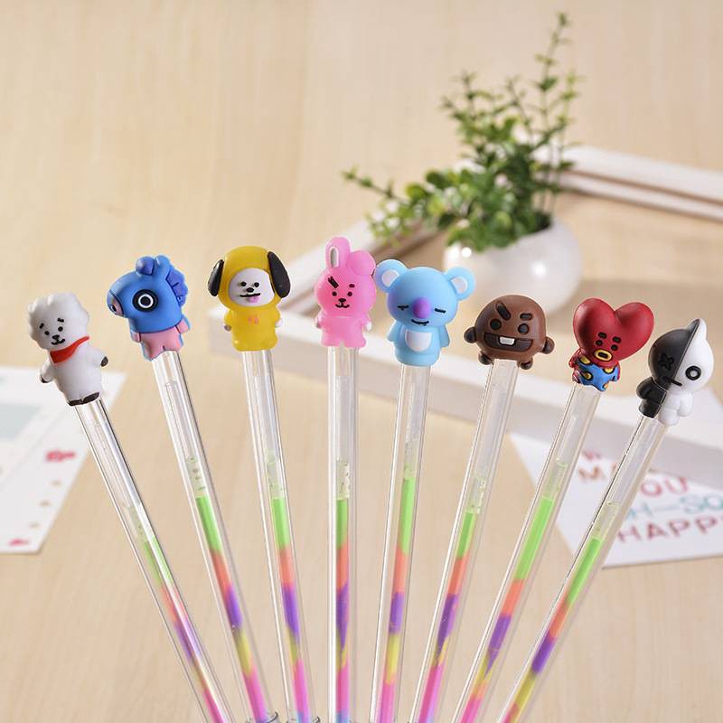 BTS/BT21/Cute Multicolor Rainbow Highlighter Kawaii Ball Pen school ...
