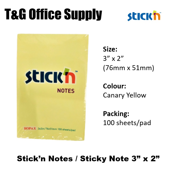 Stick’n Notes / Sticky Notes 3” x 2” (1 pad = 100 sheets) | Shopee ...